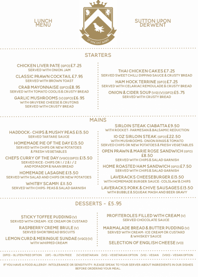 St Vincent Arms - Menus